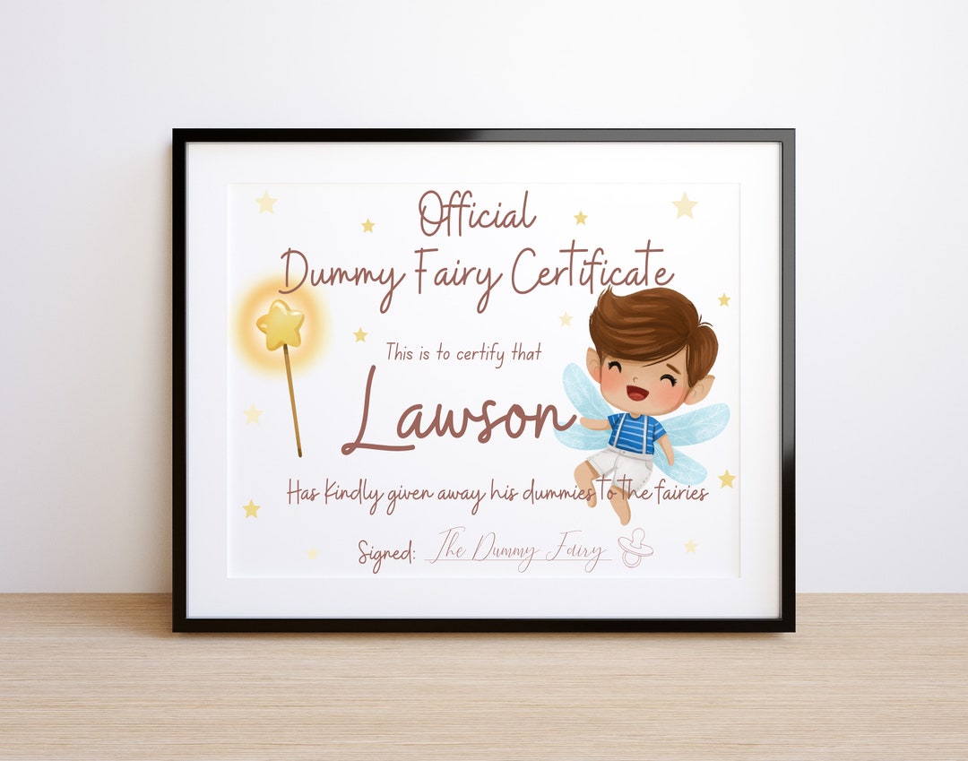 Dummy Fairy Magical Certificate for Boys boys Dummies to the - Etsy