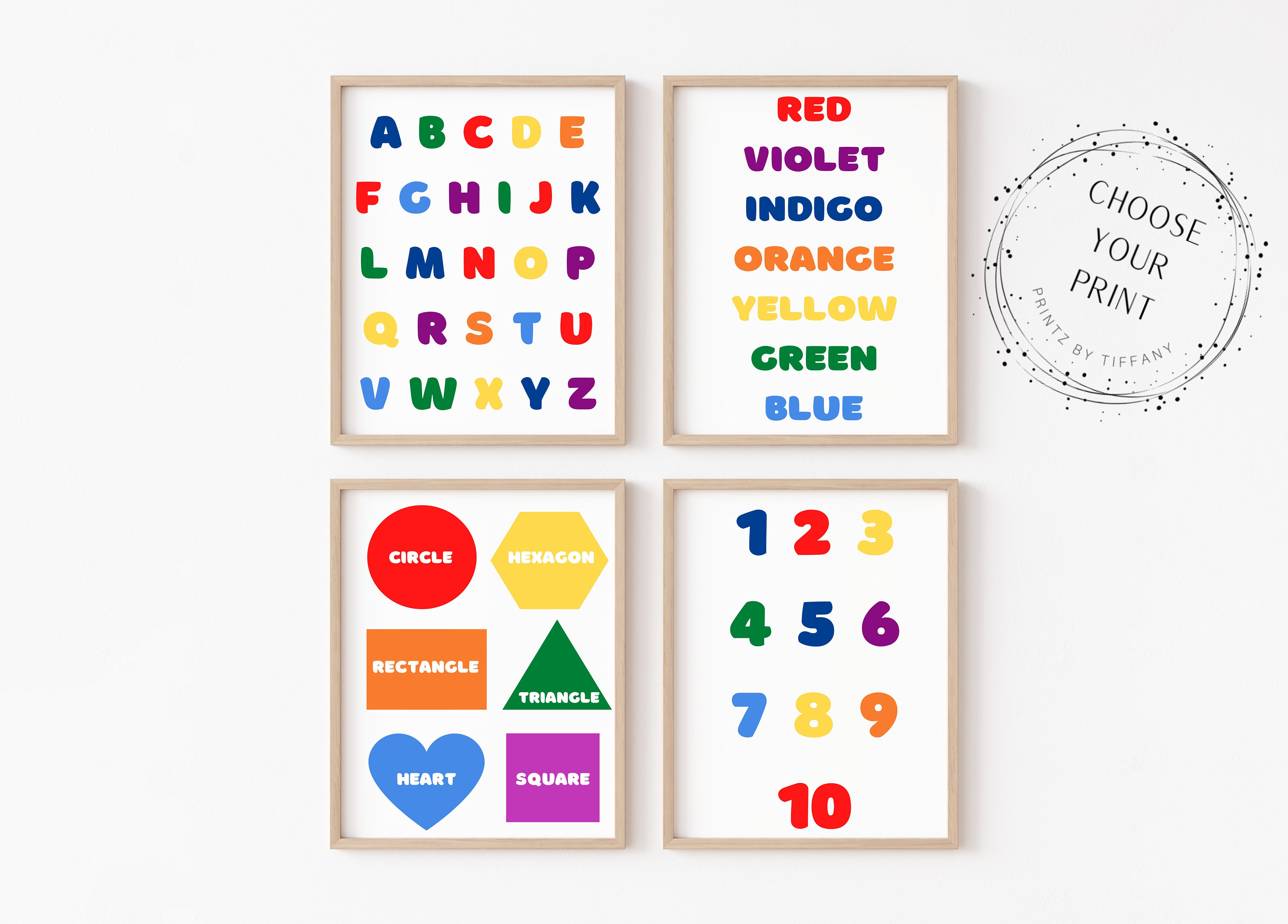Rainbow Alphabet Numbers Shapes Colours Set of 4 Nursery Wall - Etsy UK
