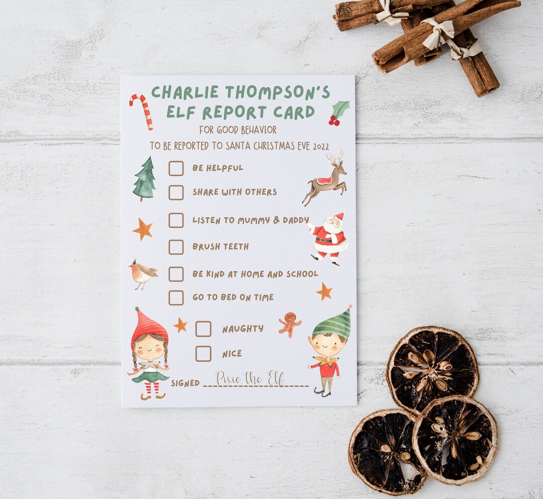 Elf Report Card - Santa's Official Elf - Nice Naughty List Personalised ...