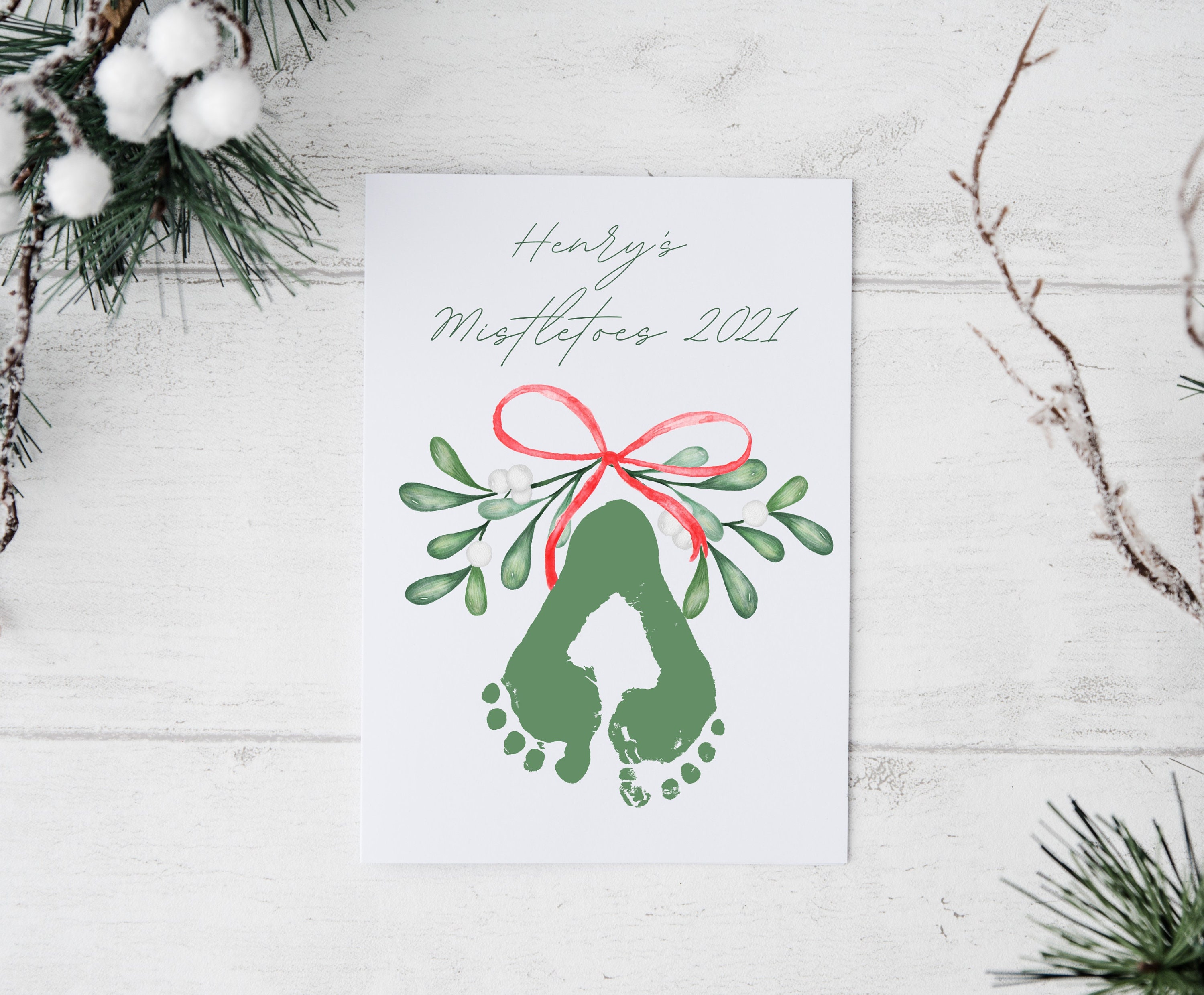 Babies 1st Christmas Footprint Mistletoe Cards, Custom ,christmas Cards ...