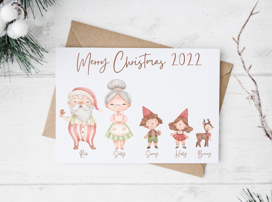 Pack of Personalised Family Christmas Cards, Custom Christmas Cards ...