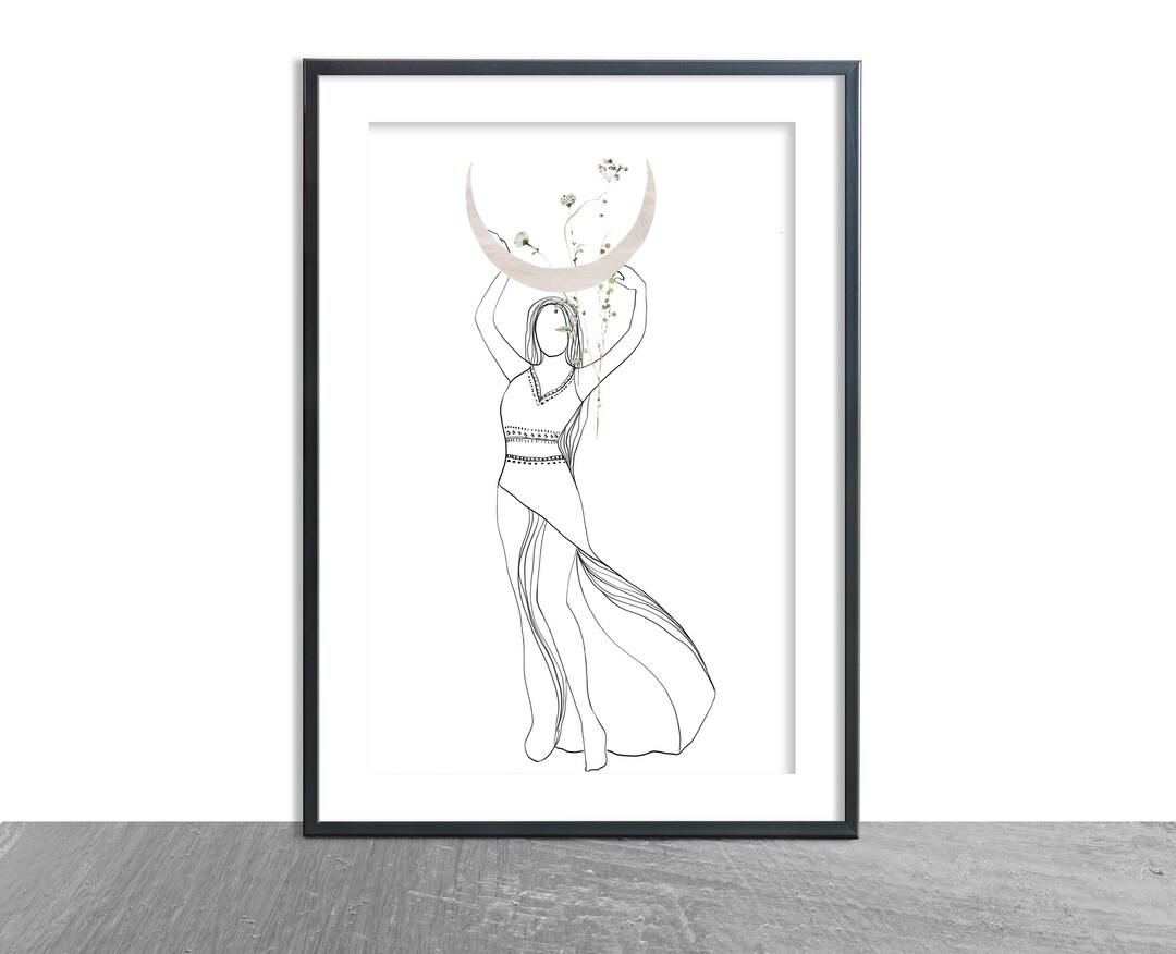 Abstract Line Woman & half moon Wall Print Silhouette Lady, Line Art ... Abstract Line Woman & half moon Wall Print Silhouette Lady, Line Art ...