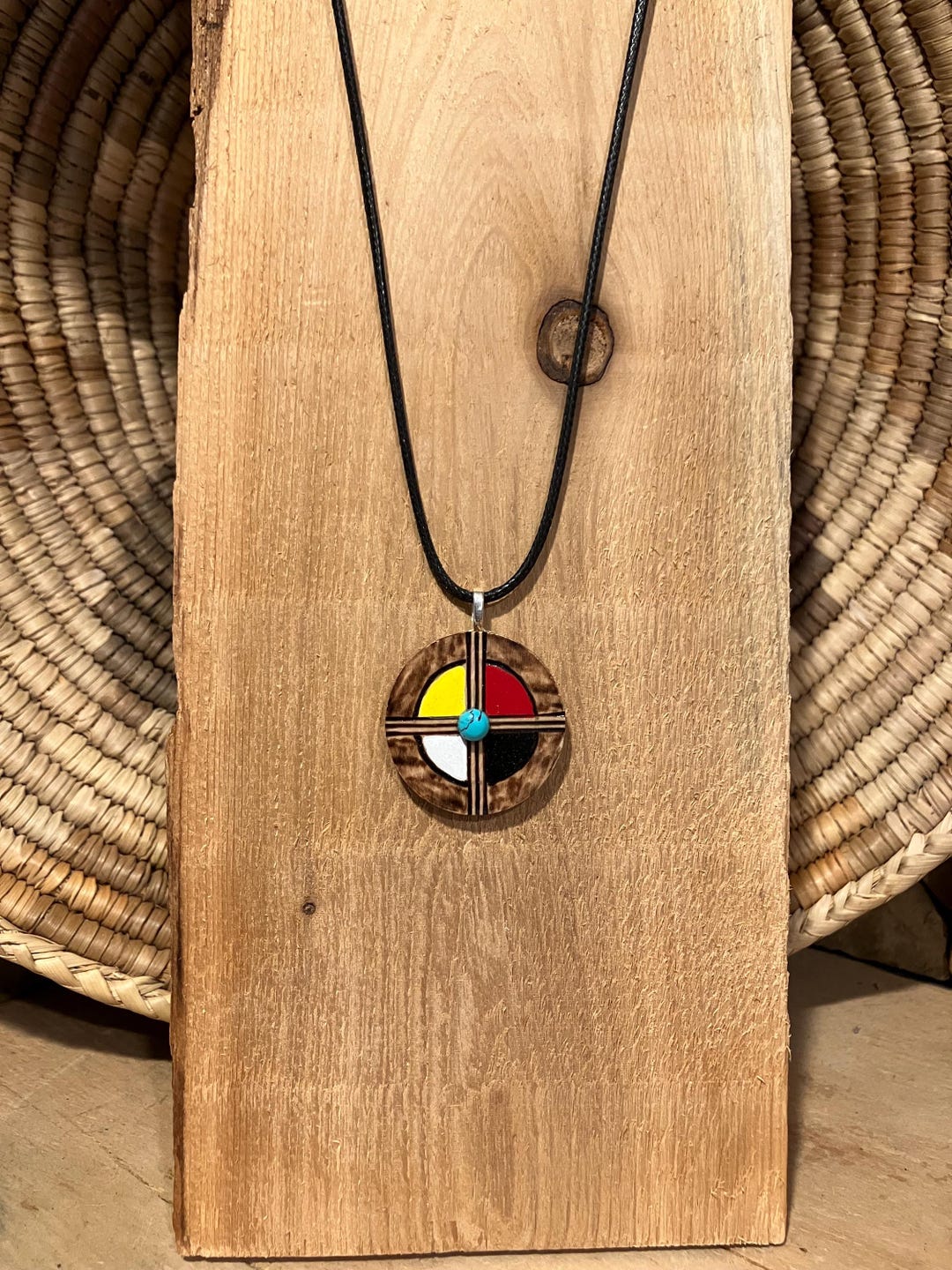 Medicine Wheel Four Seasons Turquoise Cabochon Wood Pendant Necklace - Etsy