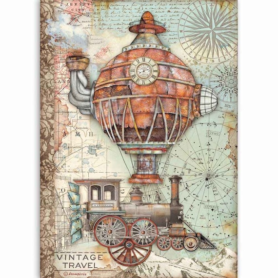 Steampunk Flying Machine Steampunk Rice Paper for Decoupage | Etsy
