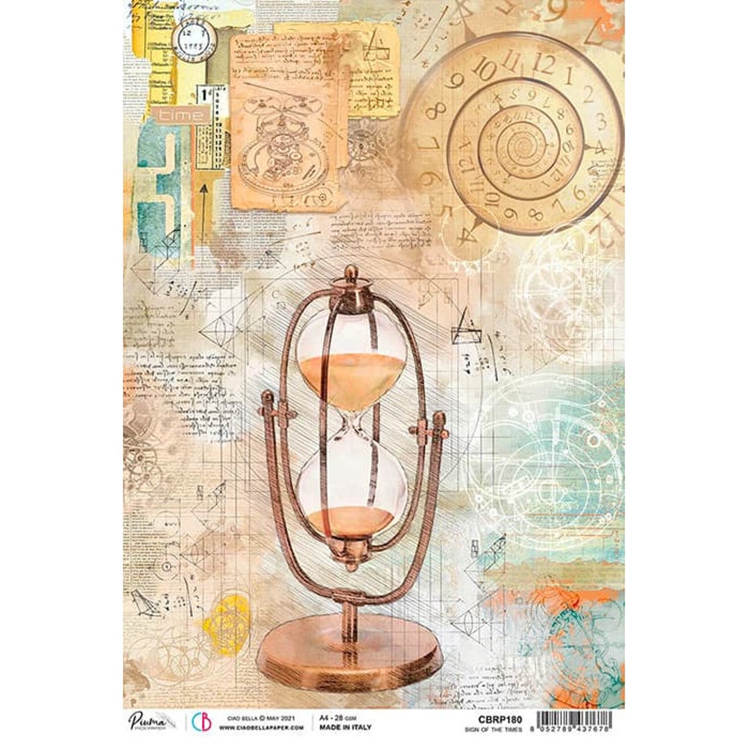 Hourglass Decoupage Paper, Time Themed Rice Paper for Decoupage and ...