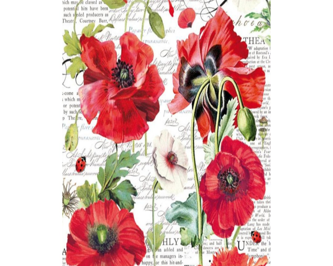 Poppy Rice Paper for Decoupage, Floral Paper, A4 (letter Sized) by ...