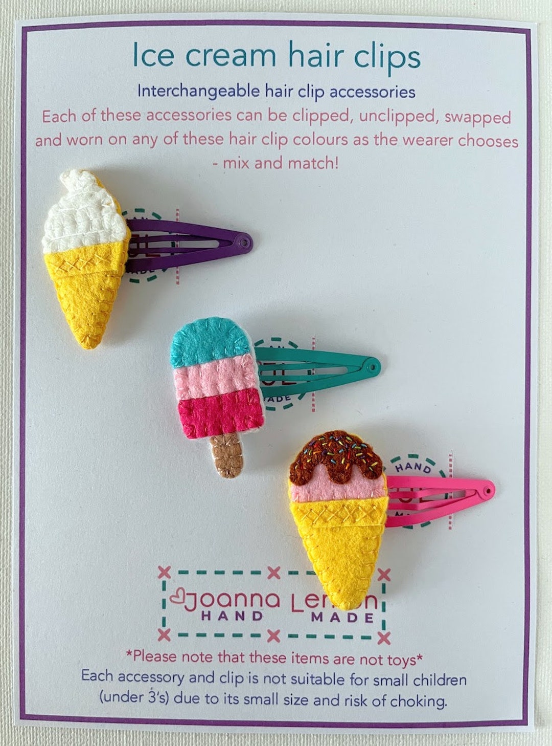 Set of Three Ice-cream Hair Clips Choose the Hair Clip Colour! Summer ...
