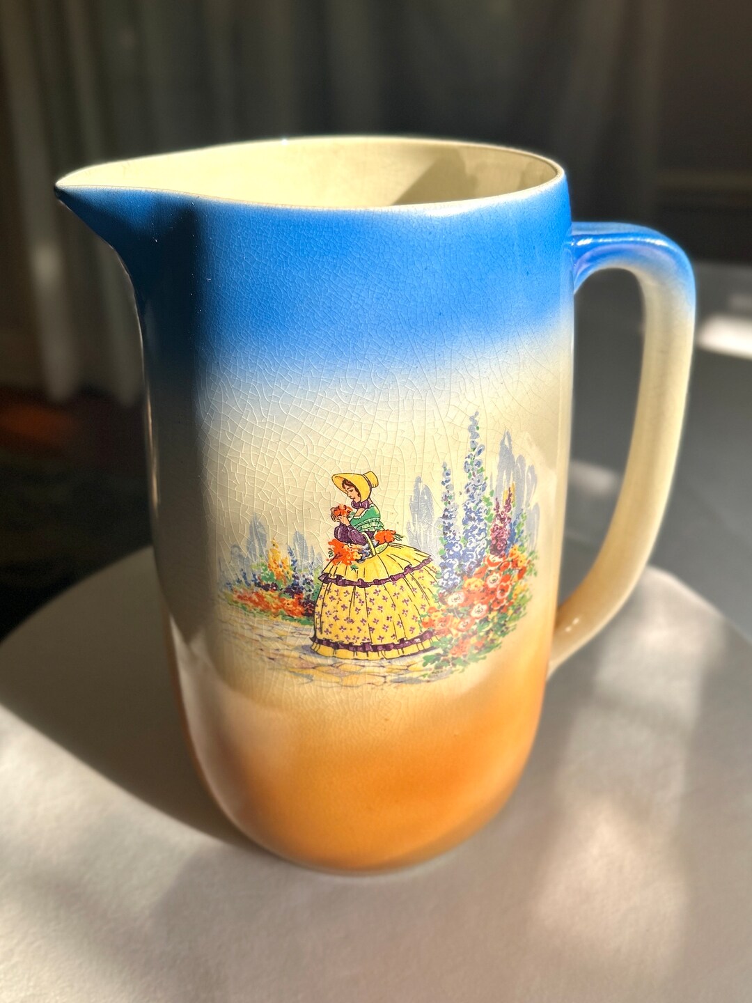 Pretty Antique 1920s Large Falcon Ware Pitcher last Floral Garden 4992 ...