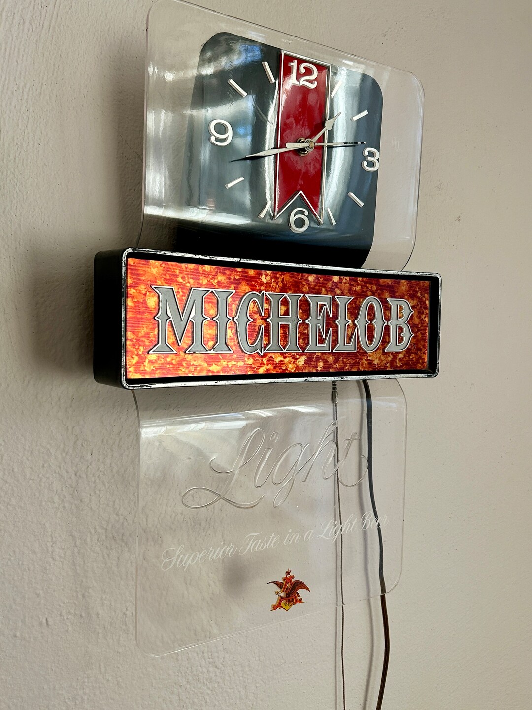 1970s Vintage Michelob Bar Light, Lighted Lucite Beer Clock Sign, 18 ...