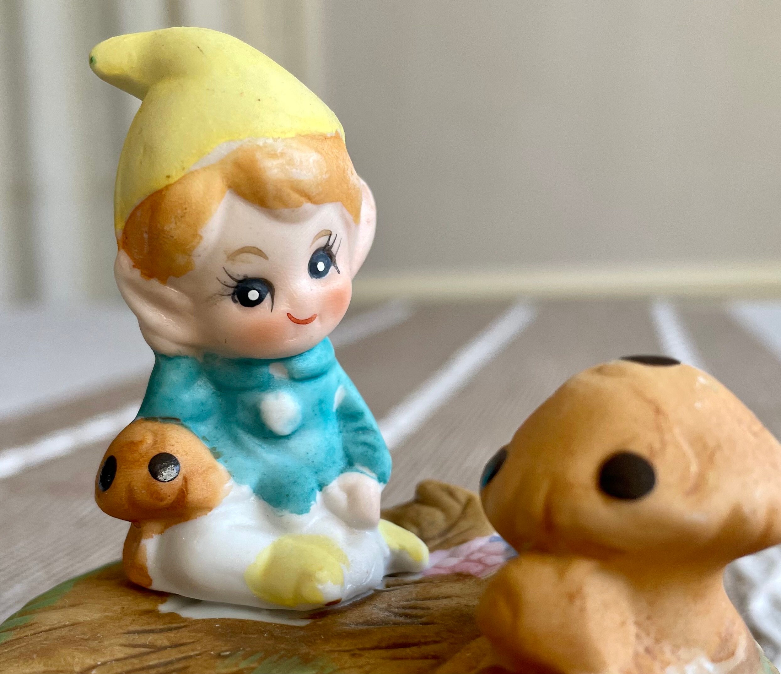 1960s 70s Vintage Faux Bois Ceramic Homco Elf Gnome Trinket Box ...