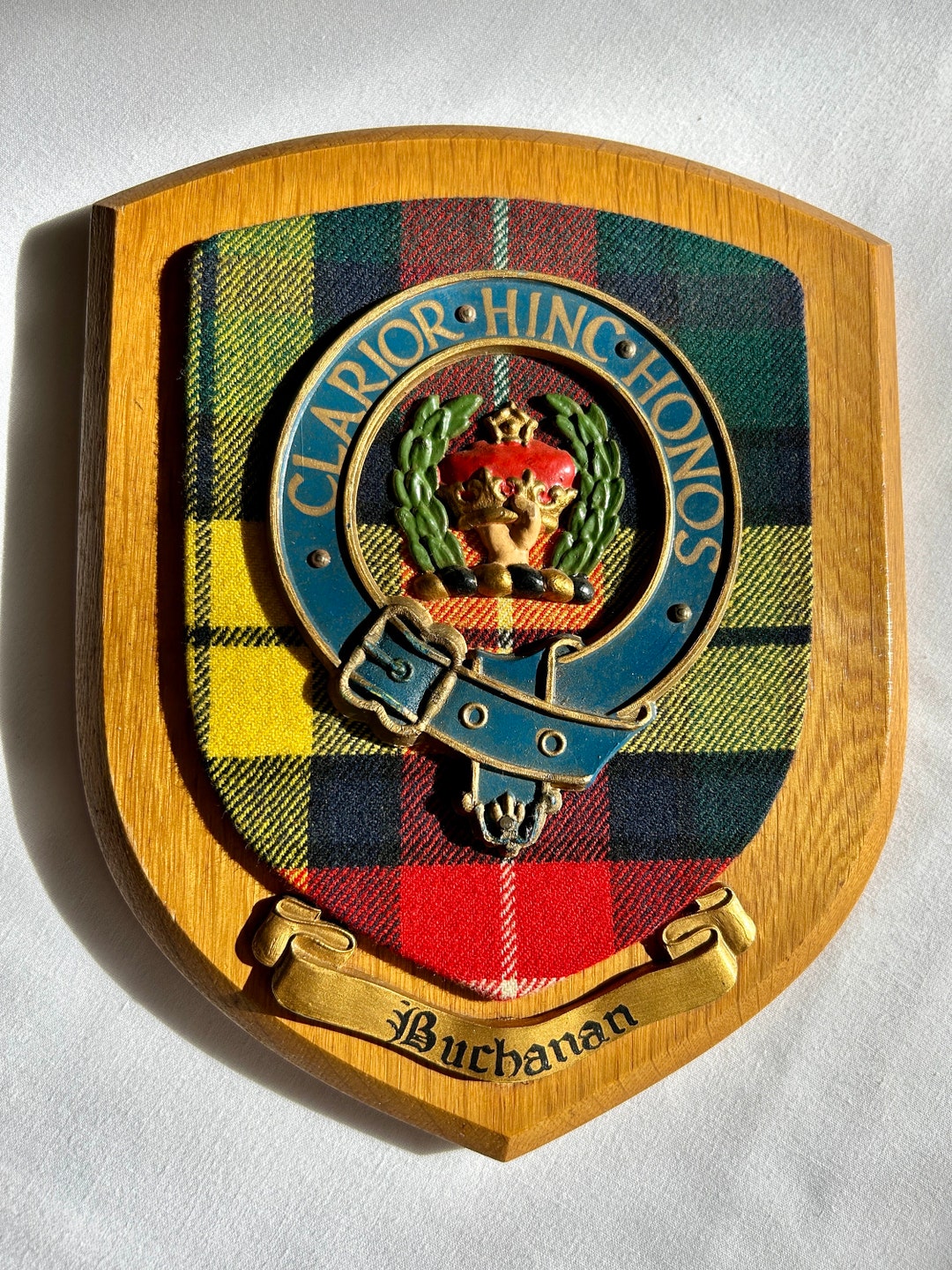 Vintage 1960s Old Scottish Clan Buchanan Plaque Crest Shield clarior ...