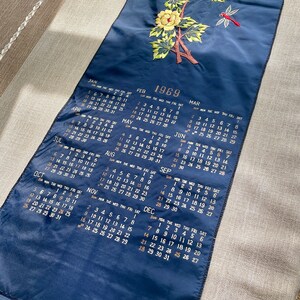 Large, 32 Long, 1969 Silk Scroll Wall Calendar, Embroidered Flowers ...