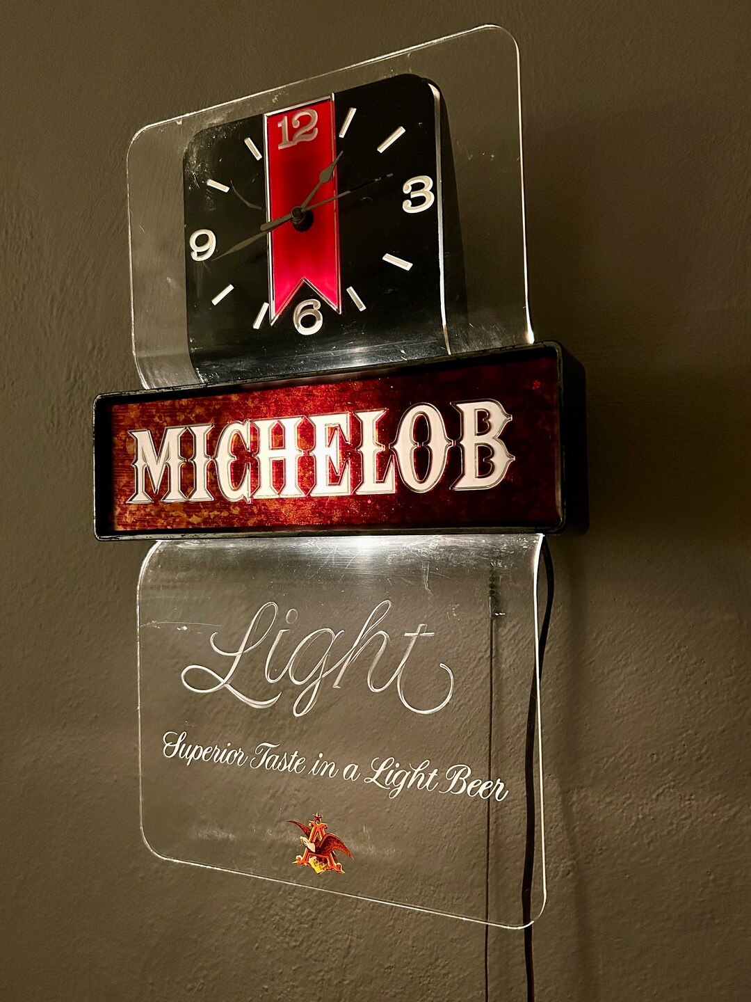 1970s Vintage Michelob Bar Light, Lighted Lucite Beer Clock Sign, 18 ...