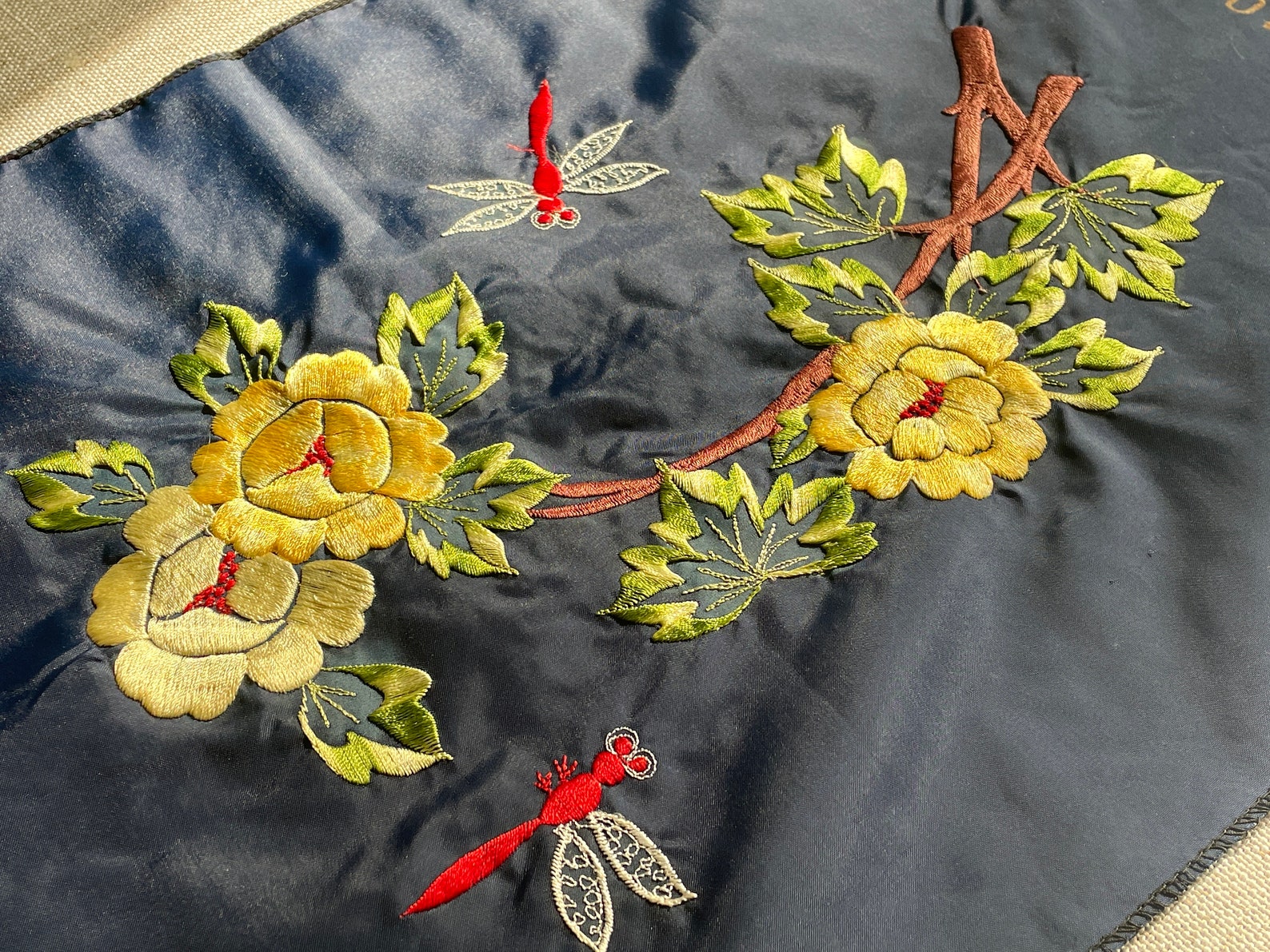 Large, 32 Long, 1969 Silk Scroll Wall Calendar, Embroidered Flowers ...