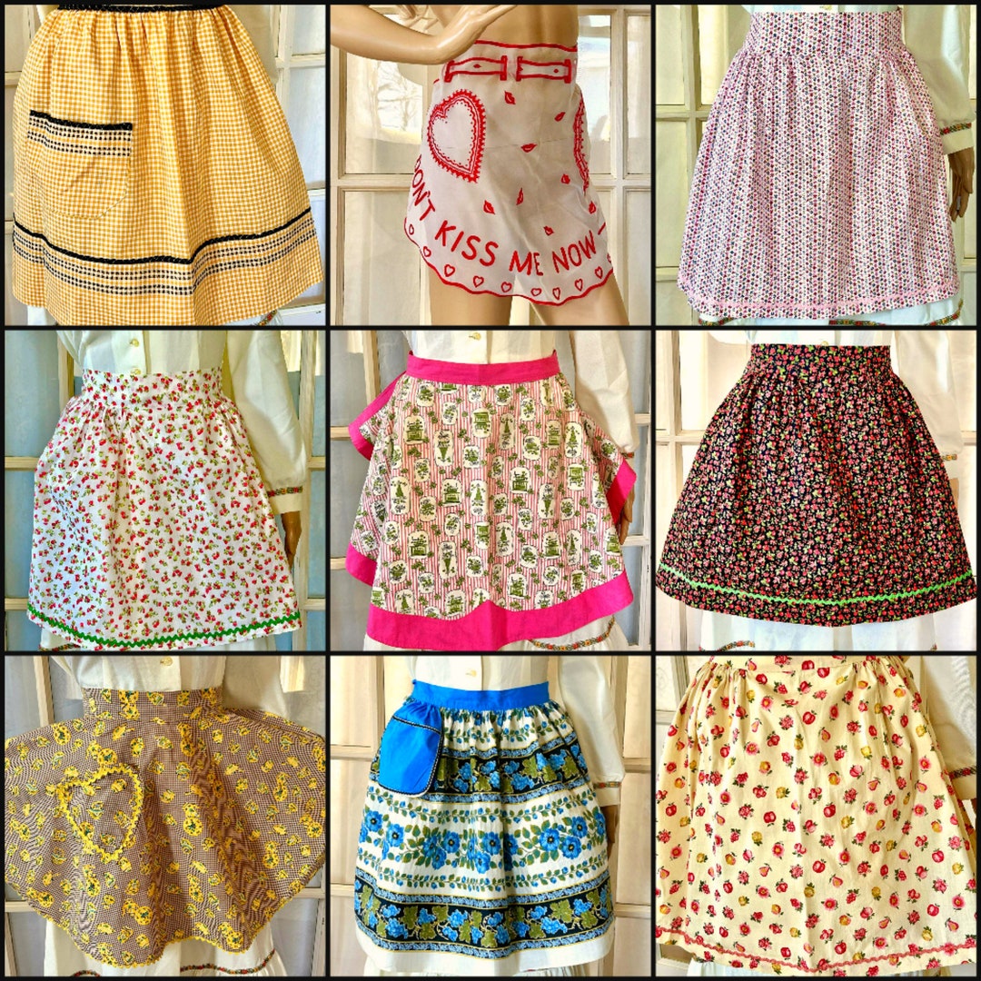 9 Pretty, Hand Sewn, Vintage Aprons, 1960's, Gingham, Sheer Tease ...