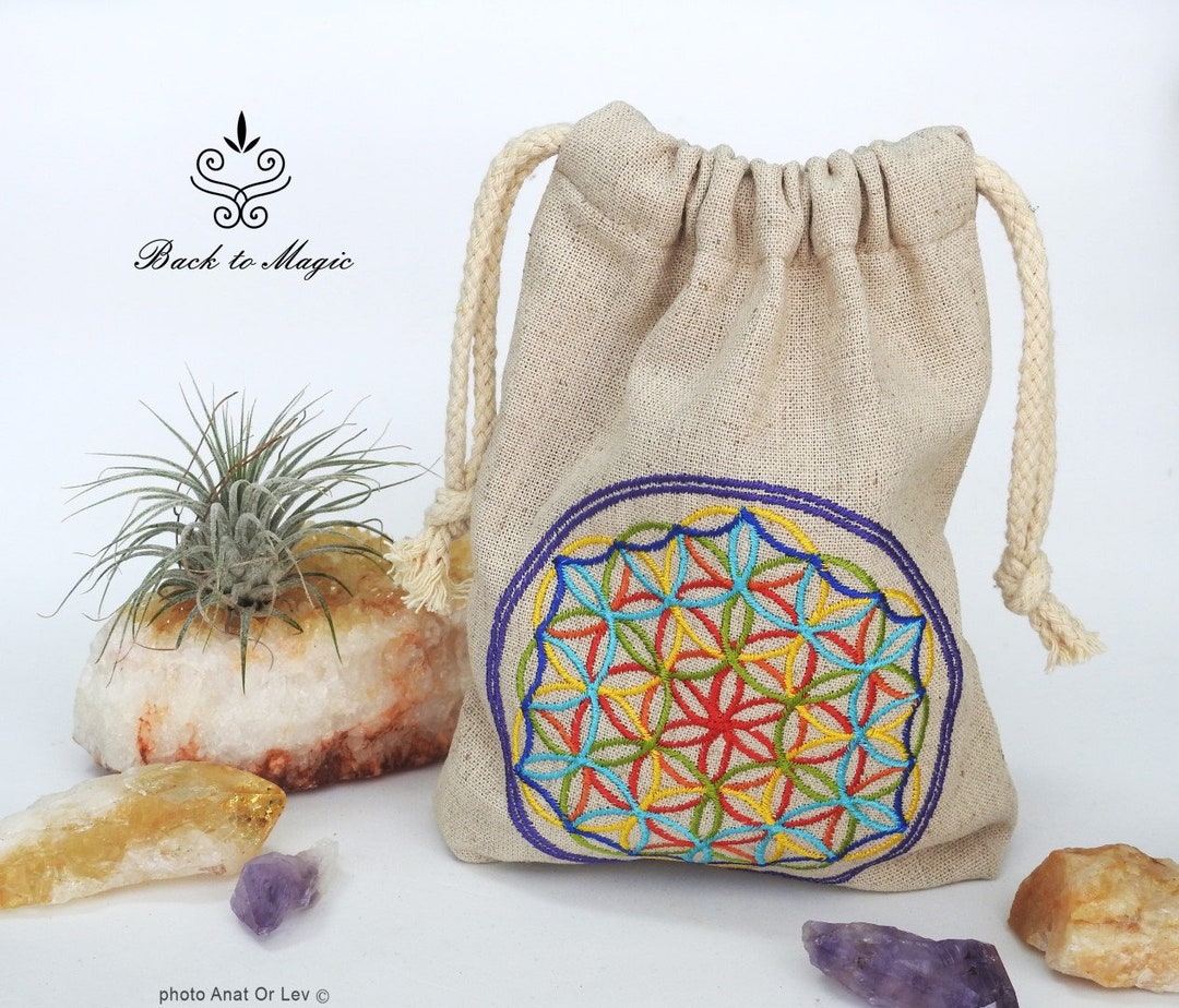 Embroidered Bag. Flower of Life. Chakras. Healing Crystal Bag. Healers ...