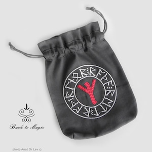Embroidered Rune Pouch. Rune Algiz. Rune Bag. Runic Divination. Pagan ...