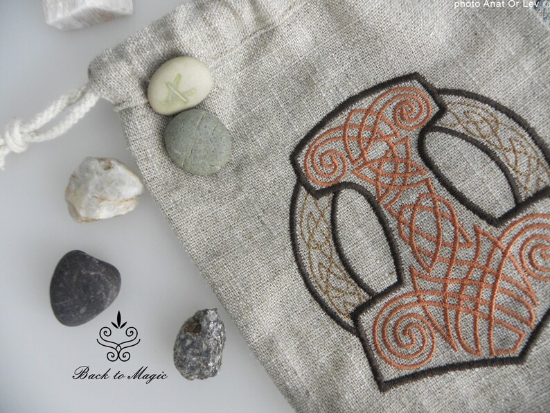 Embroidered Rune bag with Mjolnir. Runic divination. Celtic | Etsy