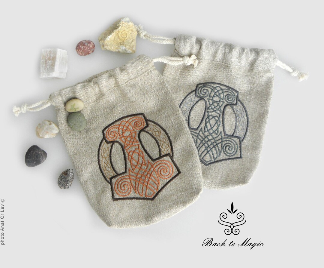 Embroidered Rune Bag With Mjolnir. Runic Divination. Celtic Style. Rune ...