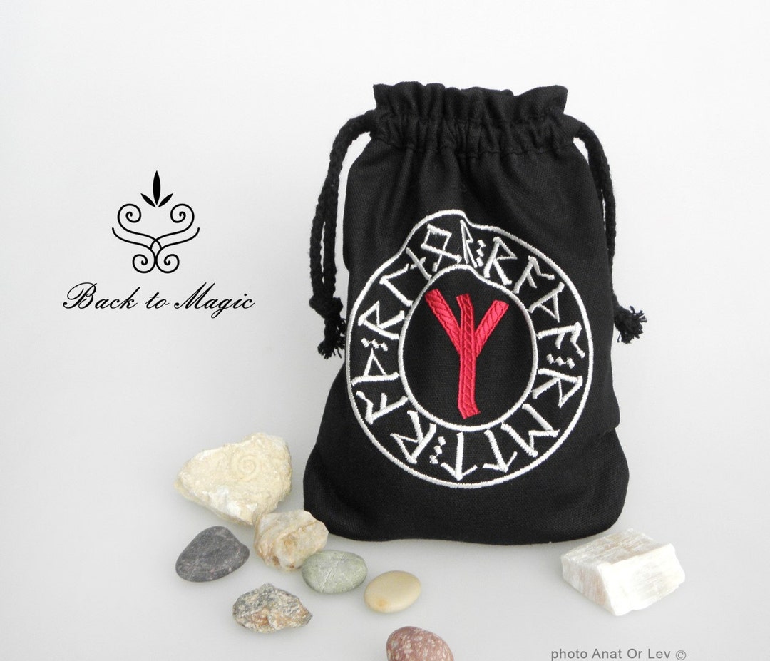 Embroidered Rune Pouch. Rune Algiz. Rune Bag. Runic Divination. Pagan ...