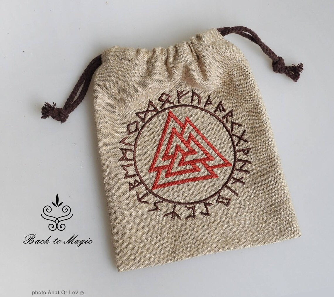 Embroidered rune pouch. Valknut. Rune bag. Runic divination. | Etsy