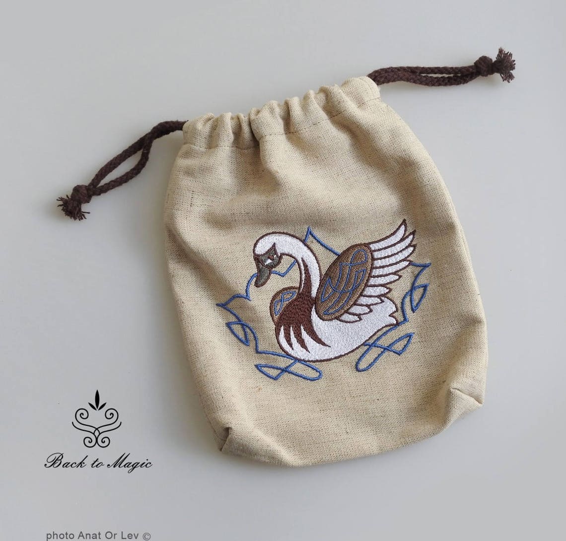 Embroidered Magic Pouch With a Celtic Swan. Pagan Wiccan | Etsy