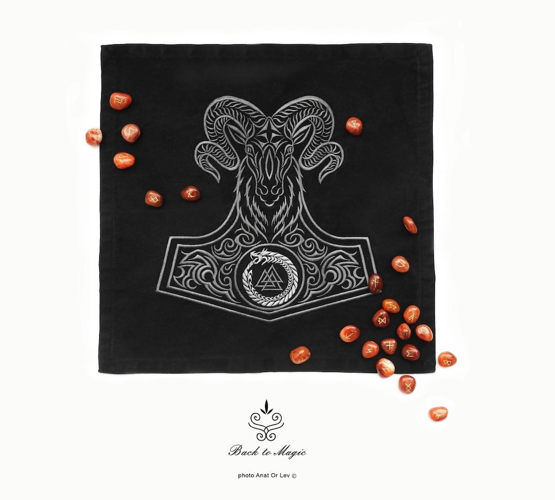 Rune Casting Cloth. Embroidered Divination Cloth 21-22. Mjolnir. Thor's ...
