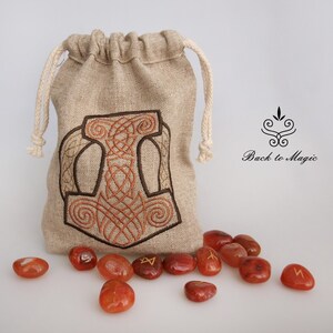 Embroidered Rune Bag With Mjolnir. Runic Divination. Celtic Style. Rune ...