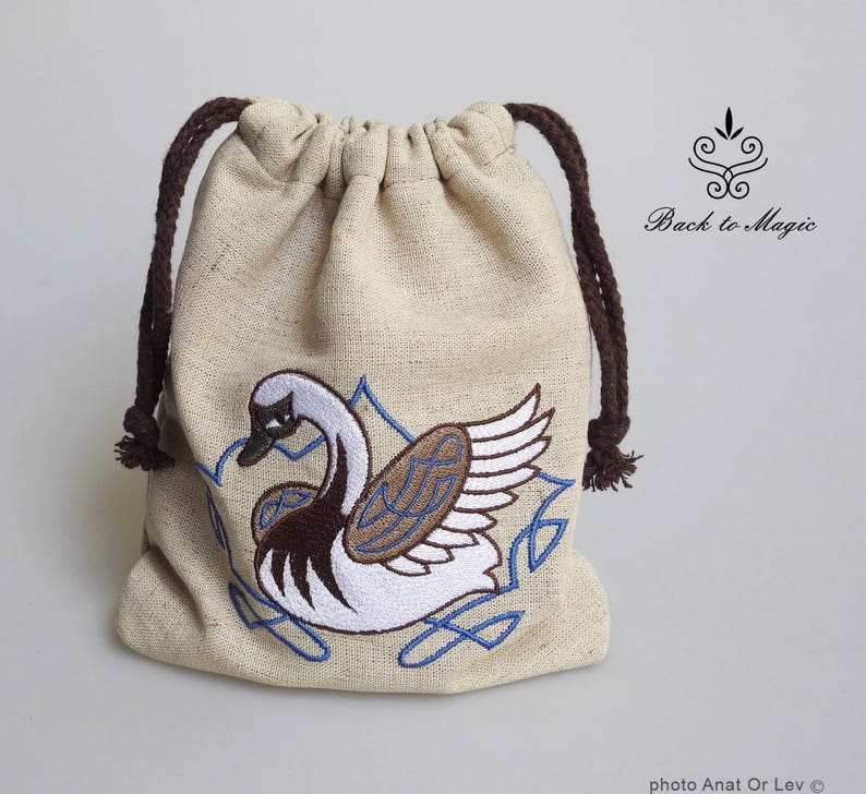 Embroidered Magic Pouch With a Celtic Swan. Pagan Wiccan - Etsy