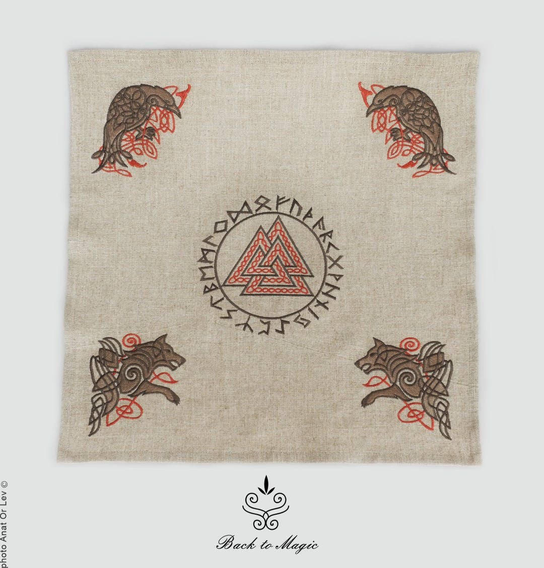 Embroidered Rune Casting Cloth. 21 1/4'' 54 Cm. Odin's Wolves Geri and ...