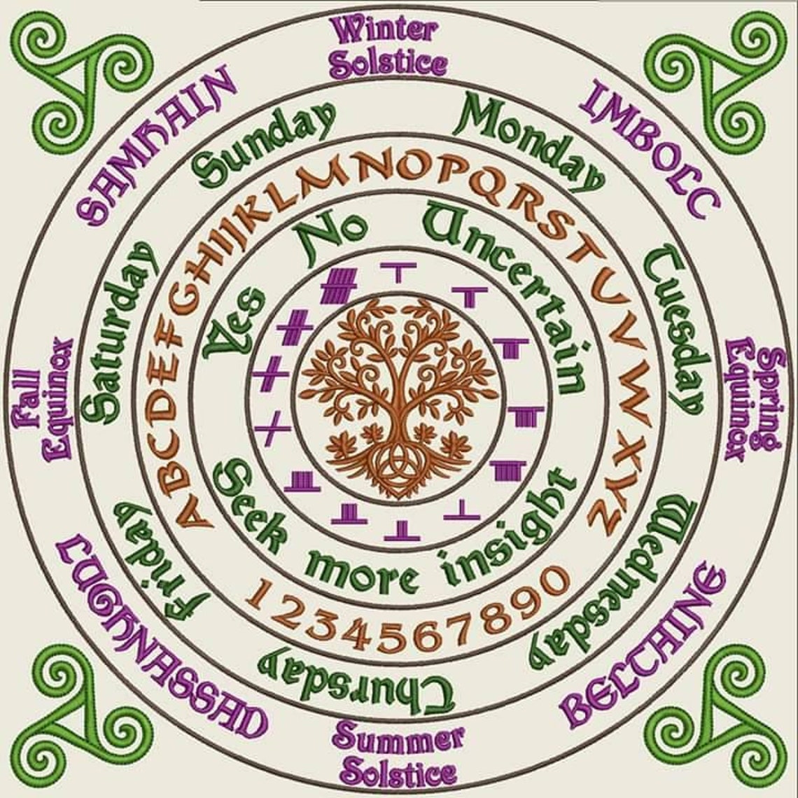 Embroidered Pendulum Cloth With Ogham and Wheel of the Year. | Etsy