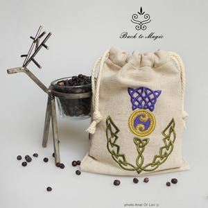 Embroidered Pouch With a Celtic Thistle Motif. Pagan Wiccan - Etsy Israel
