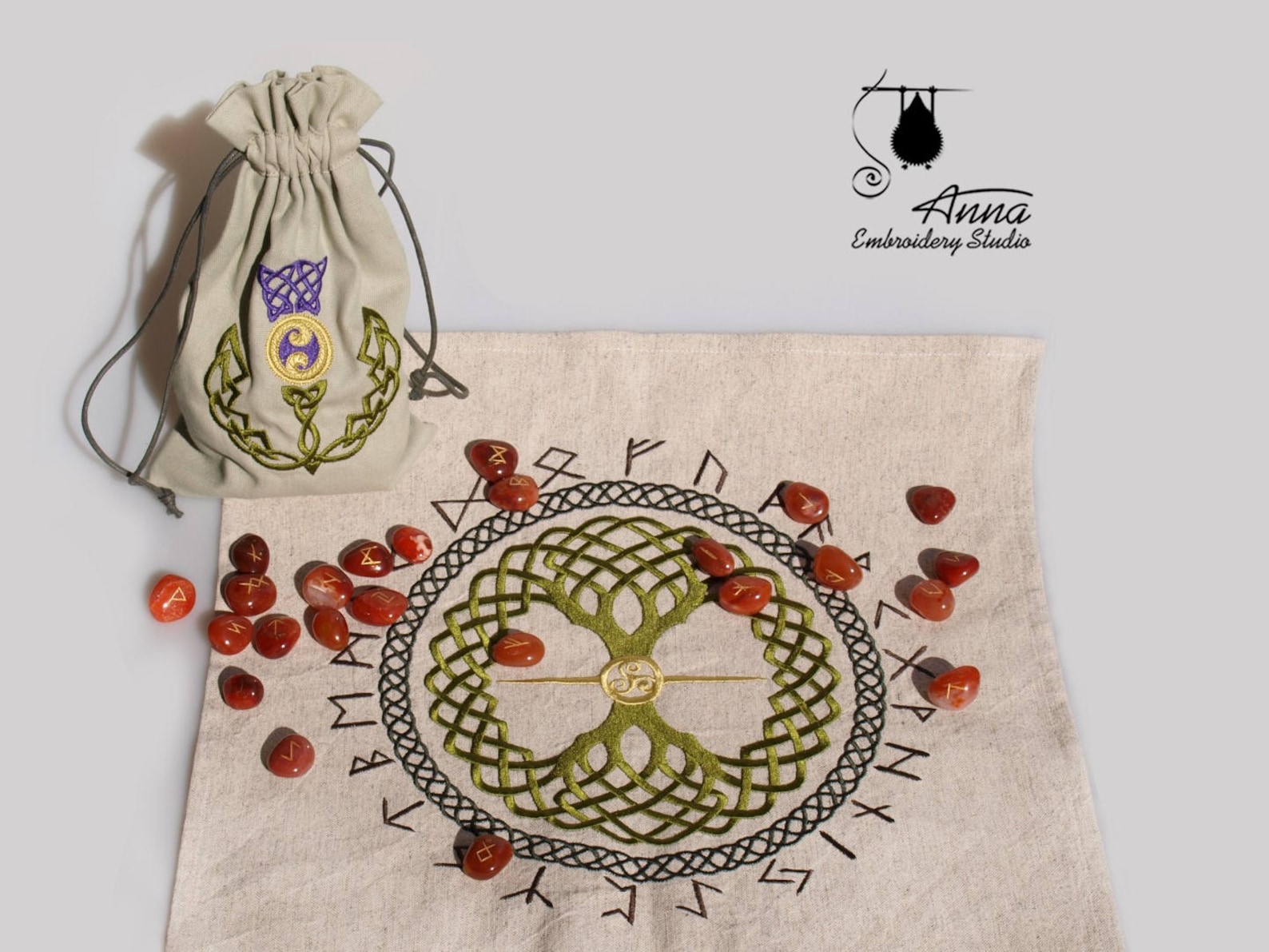 Rune Casting Cloth With Yggdrasil Tree. Elder Futhark. 20'' (52 Cm ...