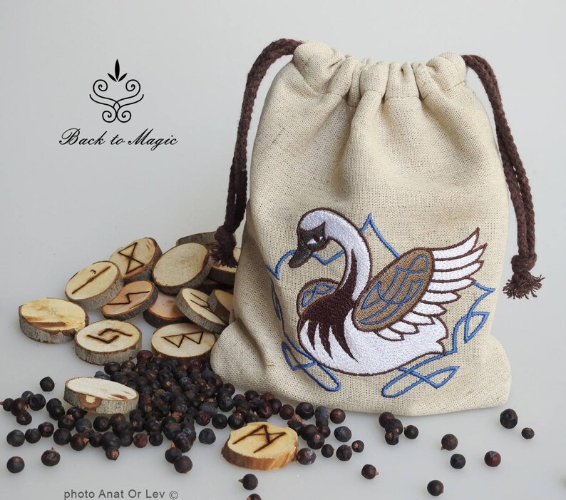 Embroidered Magic Pouch With a Celtic Swan. Pagan Wiccan - Etsy