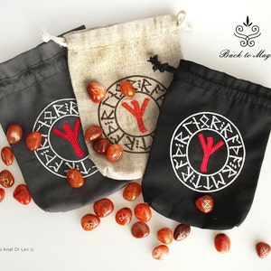 Embroidered Rune Pouch. Rune Algiz. Rune Bag. Runic Divination. Pagan ...