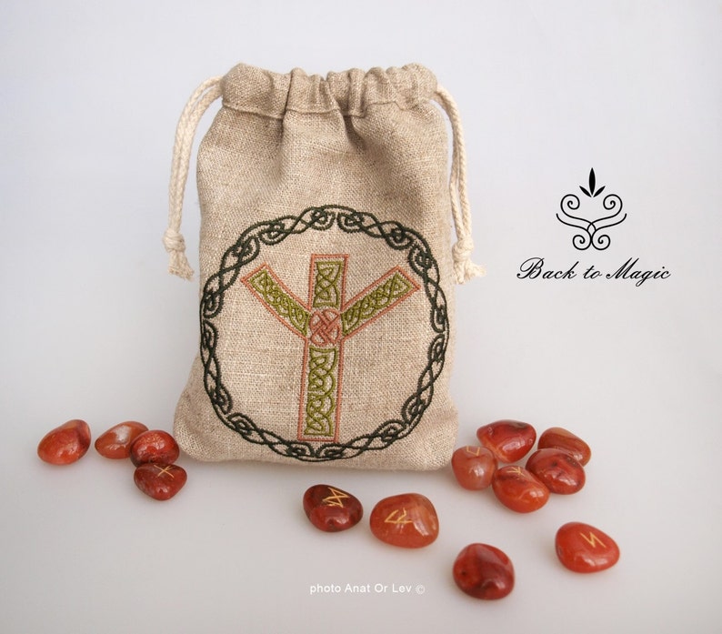 Embroidered Rune Pouch Rune Algiz Rune Bag Runic Etsy