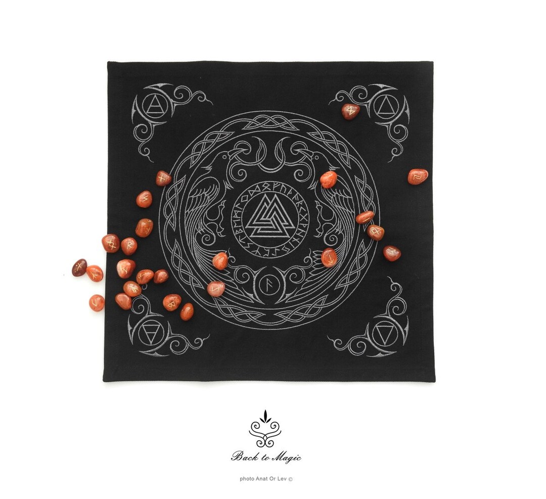 Rune Casting Cloth. Embroidered Divination Cloth 21-22". Ravens of Odin ...