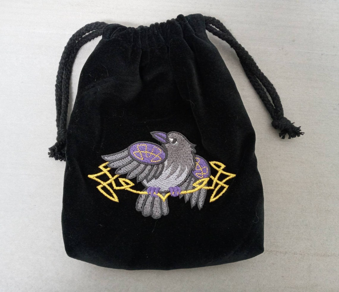 Embroidered rune bag with a celtic Raven. Runic divination. | Etsy