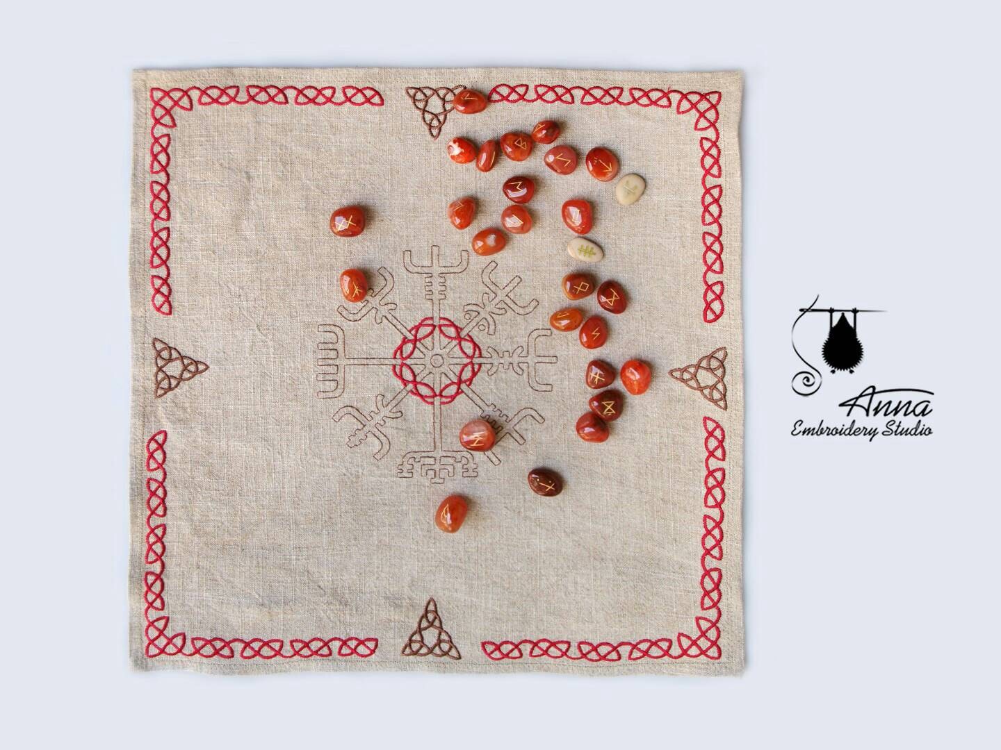 Embroidered Rune Casting Cloth. Rune Cloth. Vegvisir. Runic Compass ...