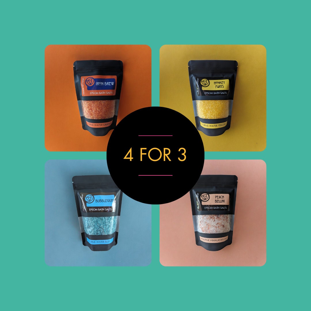 EPSOM BATH SALTS, 4 for 3, Sensory Bath, Autism, Fun Kids Bath Time, Coloured Bath Salts ...