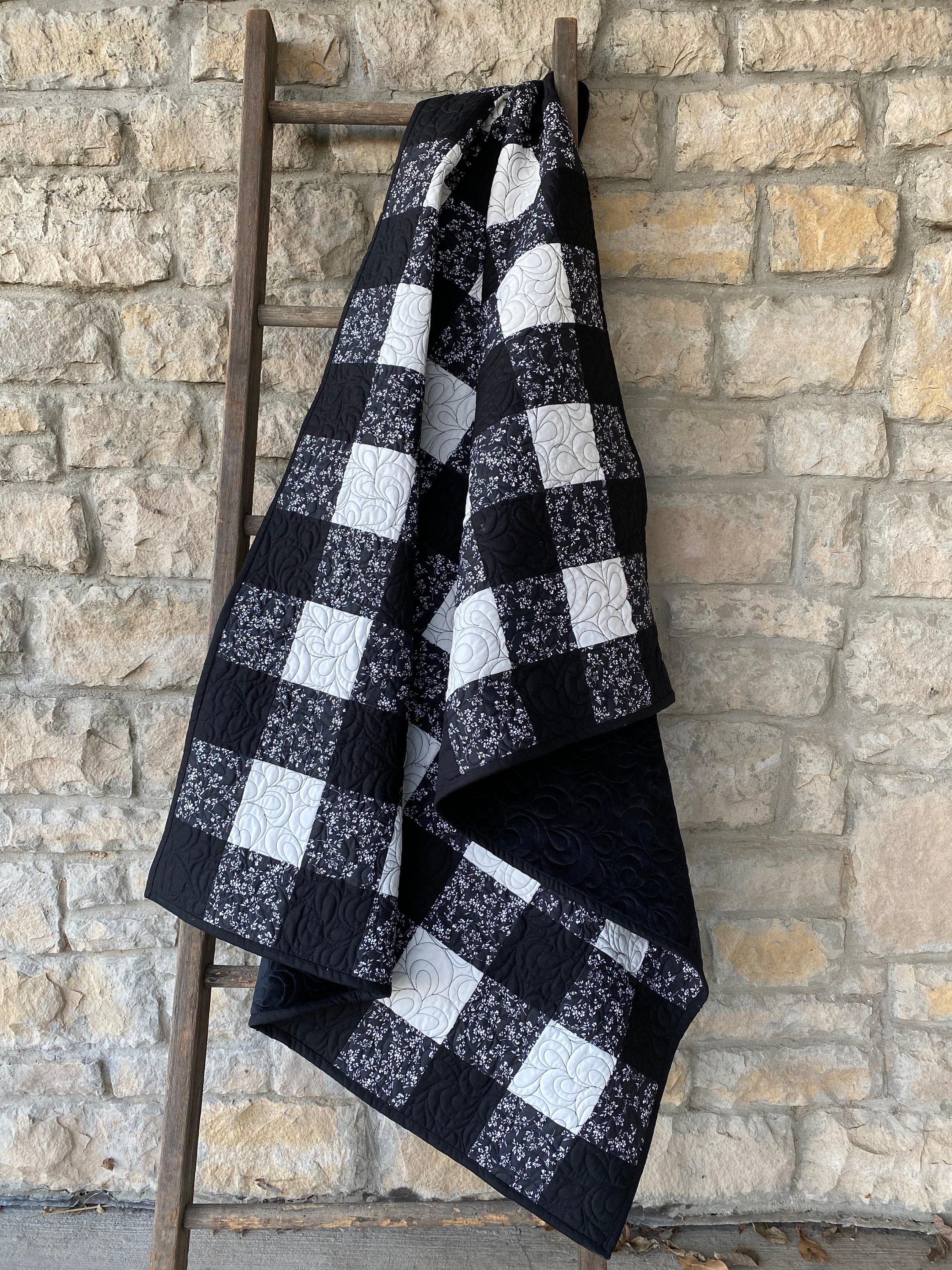 Black & White Quilted Gingham Throw - Etsy