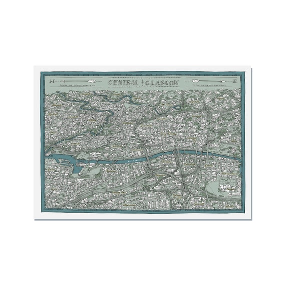 Glasgow Map Central Glasgow River Clyde Illustration - Etsy UK