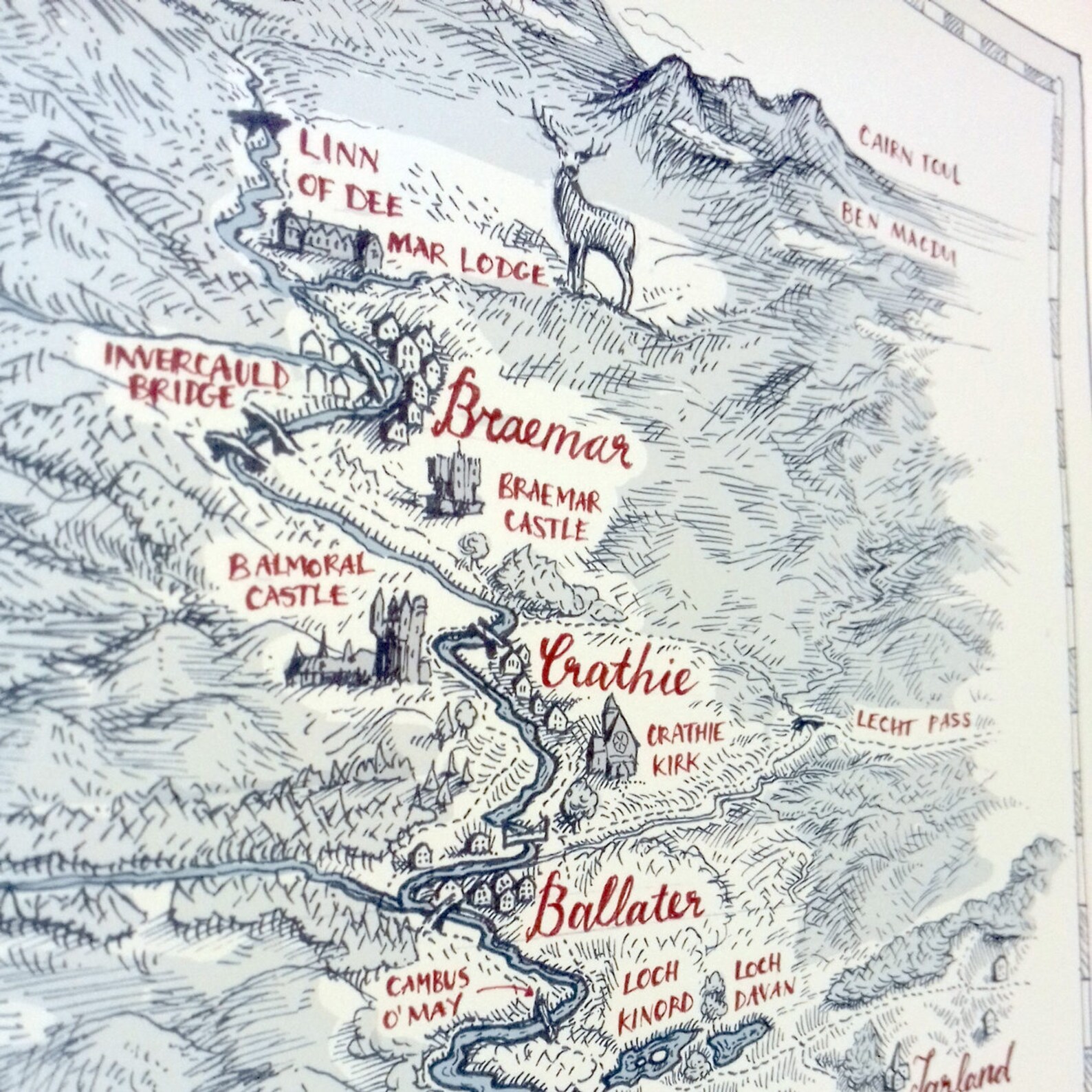 Dee Valley Map Braemar to Aberdeen Royal Deeside River | Etsy UK