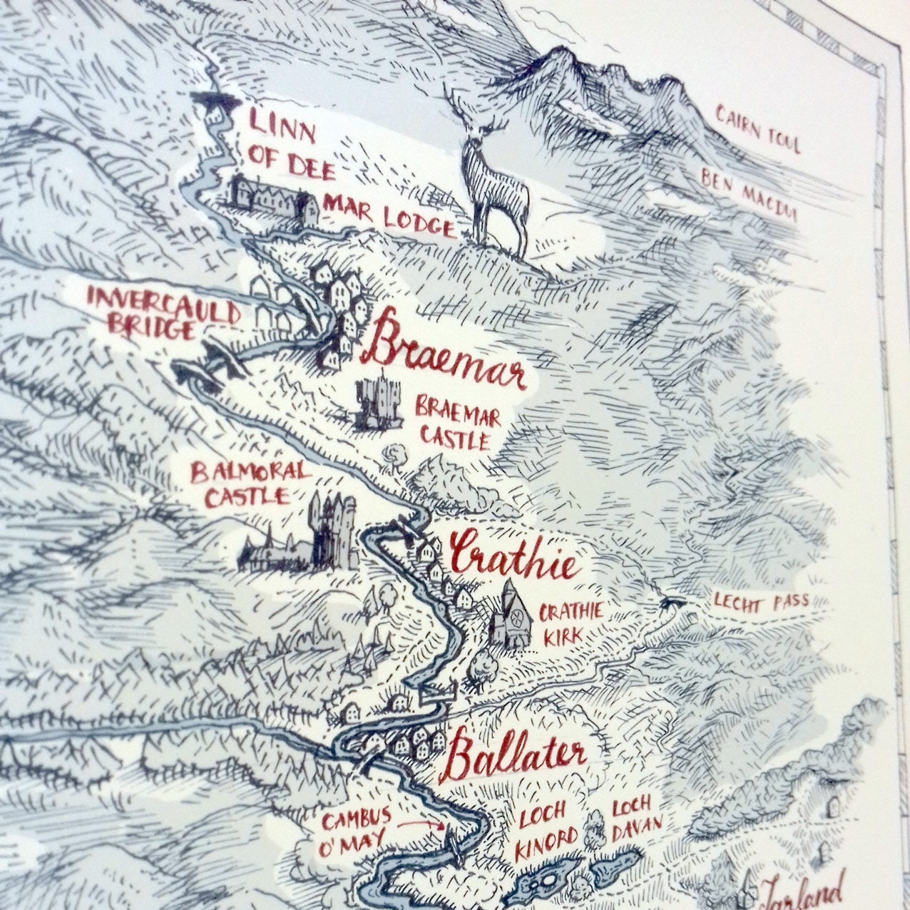 Dee Valley Map Braemar to Aberdeen Royal Deeside River | Etsy