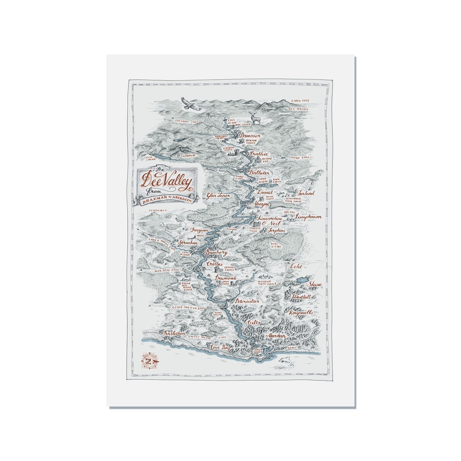 Dee Valley Map Braemar to Aberdeen Royal Deeside River Dee Ballater ...