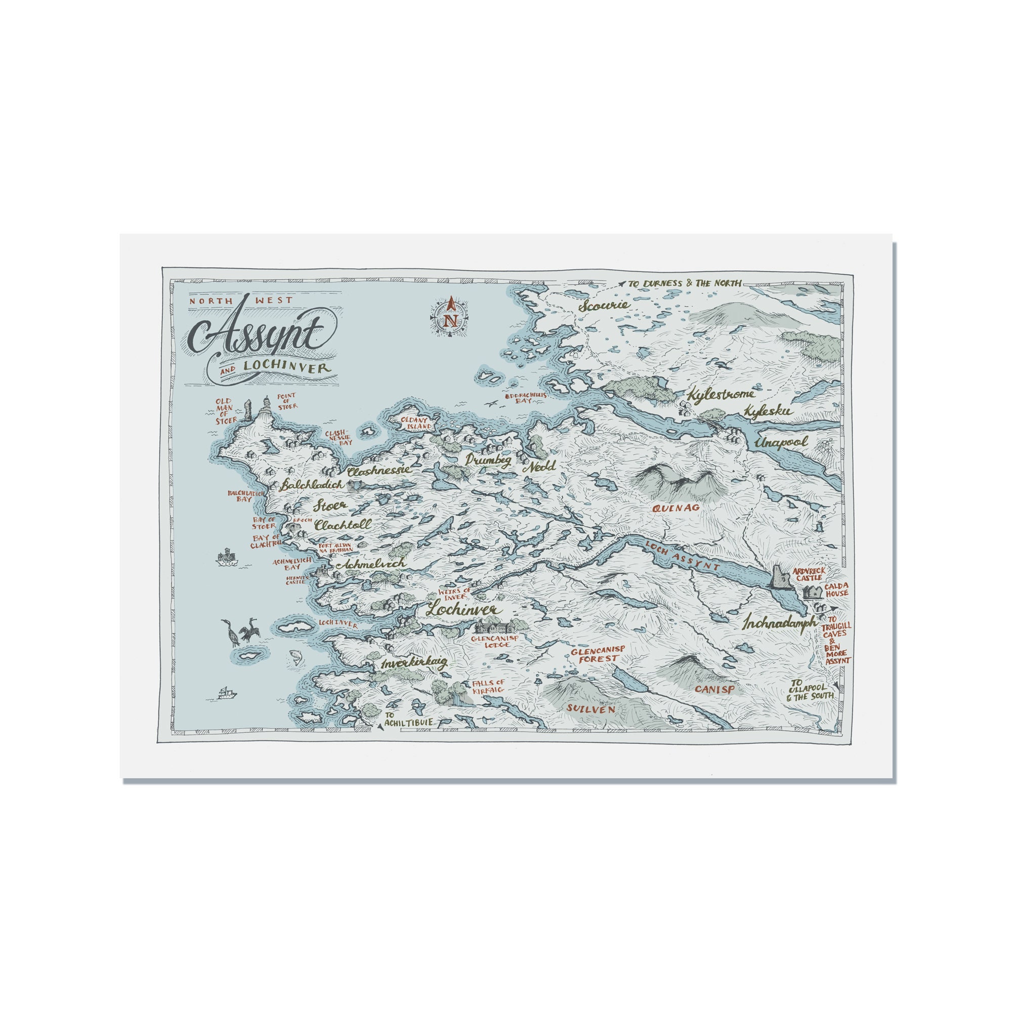 Assynt Map Lochinver Achmelvich Clachtoll Kylesku - Etsy