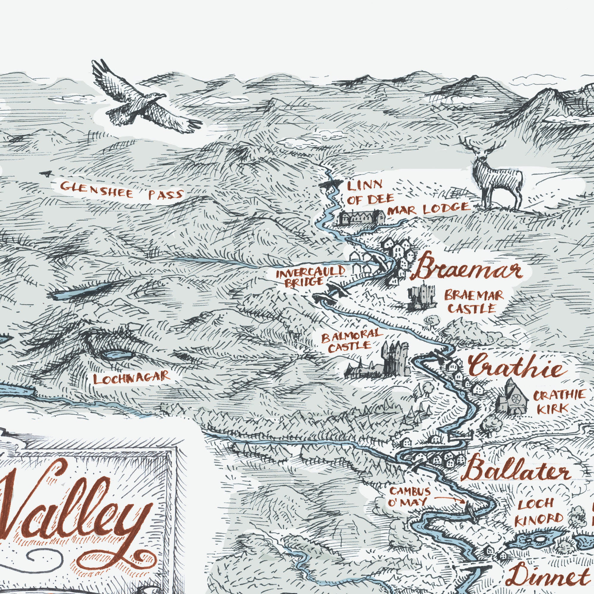 Dee Valley Map Braemar to Aberdeen Royal Deeside River - Etsy UK