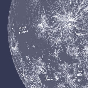 Moon Map Lunar Chart Phases Diagram Illustration Drawing Print Poster ...