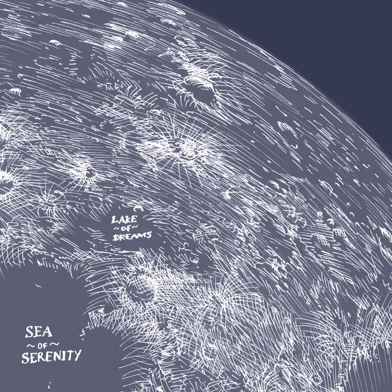 Moon Map Lunar Chart Phases Diagram Illustration Drawing Print Poster ...