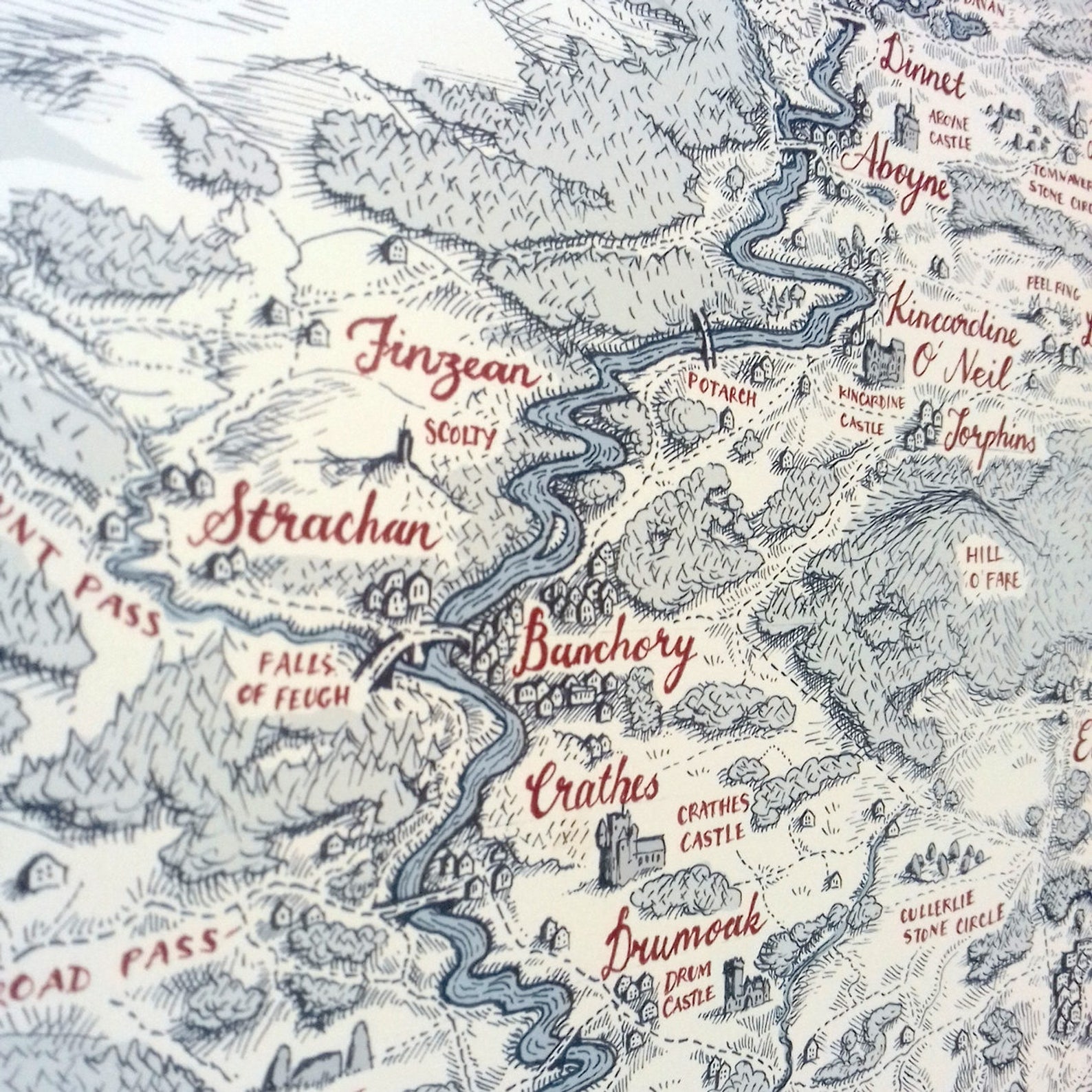 Dee Valley Map Braemar to Aberdeen Royal Deeside River | Etsy UK